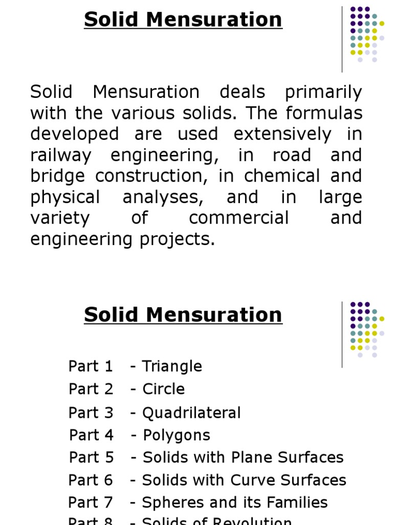 Solid Mensuration - NBC | PDF | Triangle | Sphere