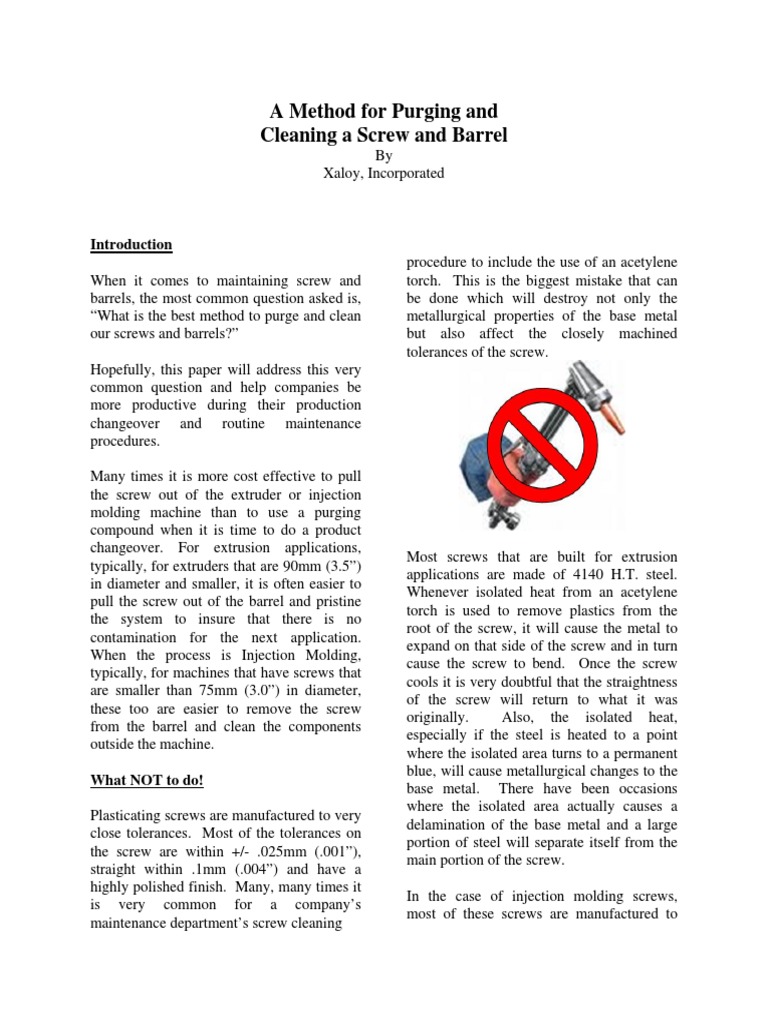 Purging and Cleaning Screws and Barrels for Plastics Production | PDF ...