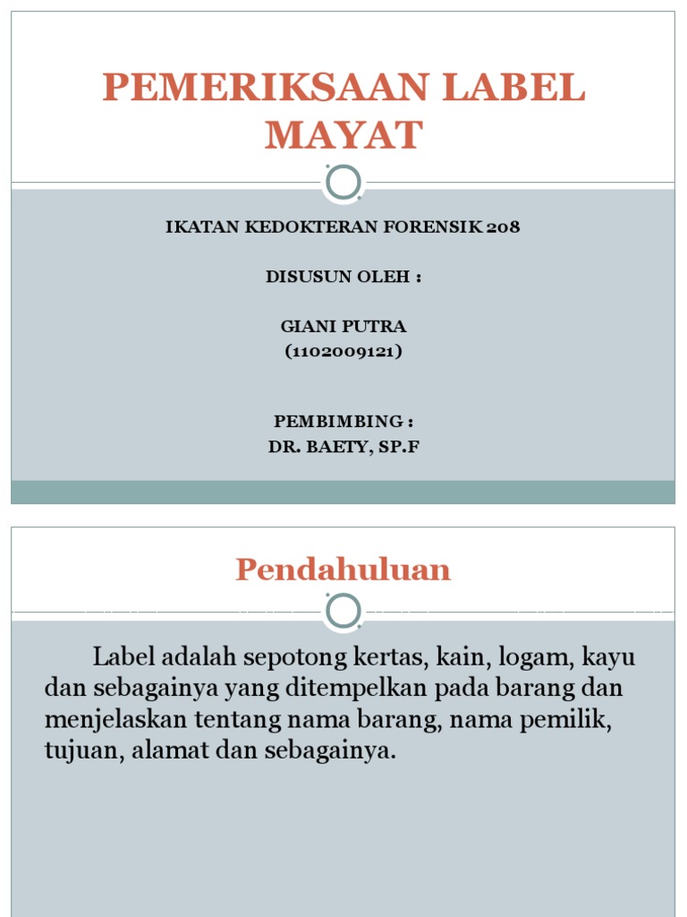 Pemeriksaan Label Mayat | PDF