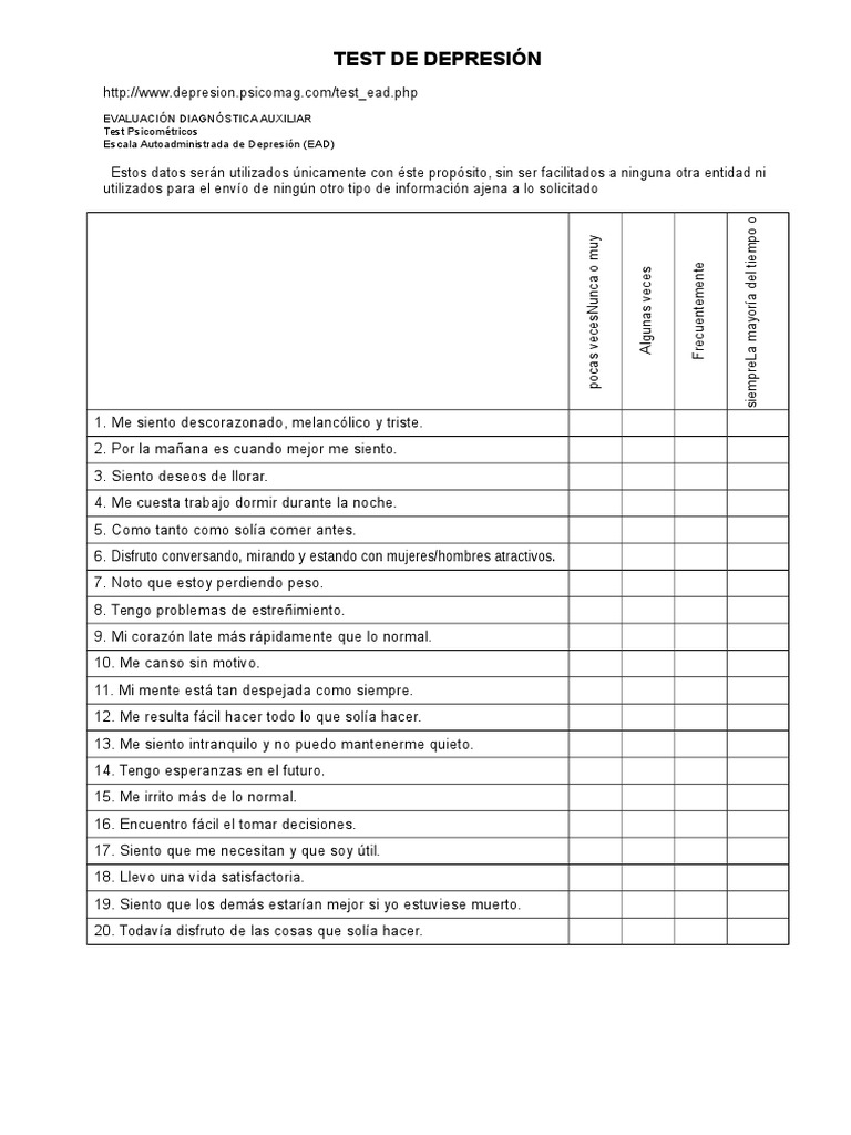Test de Depresión. | PDF
