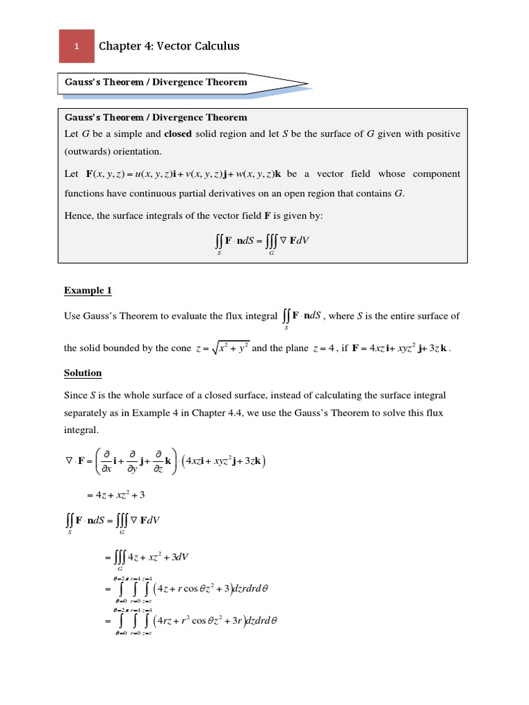 Chapter 4: Vector Calculus: Gauss's Theorem / Divergence Theorem | PDF ...
