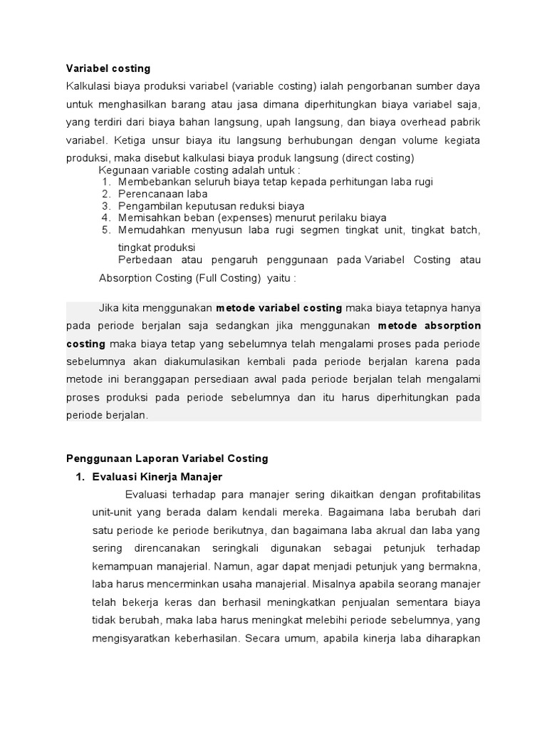 Variabel Costing (Akmen) | PDF