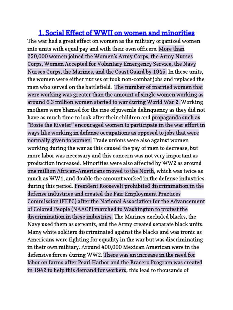 WWII's Impact on Women and Minorities | PDF