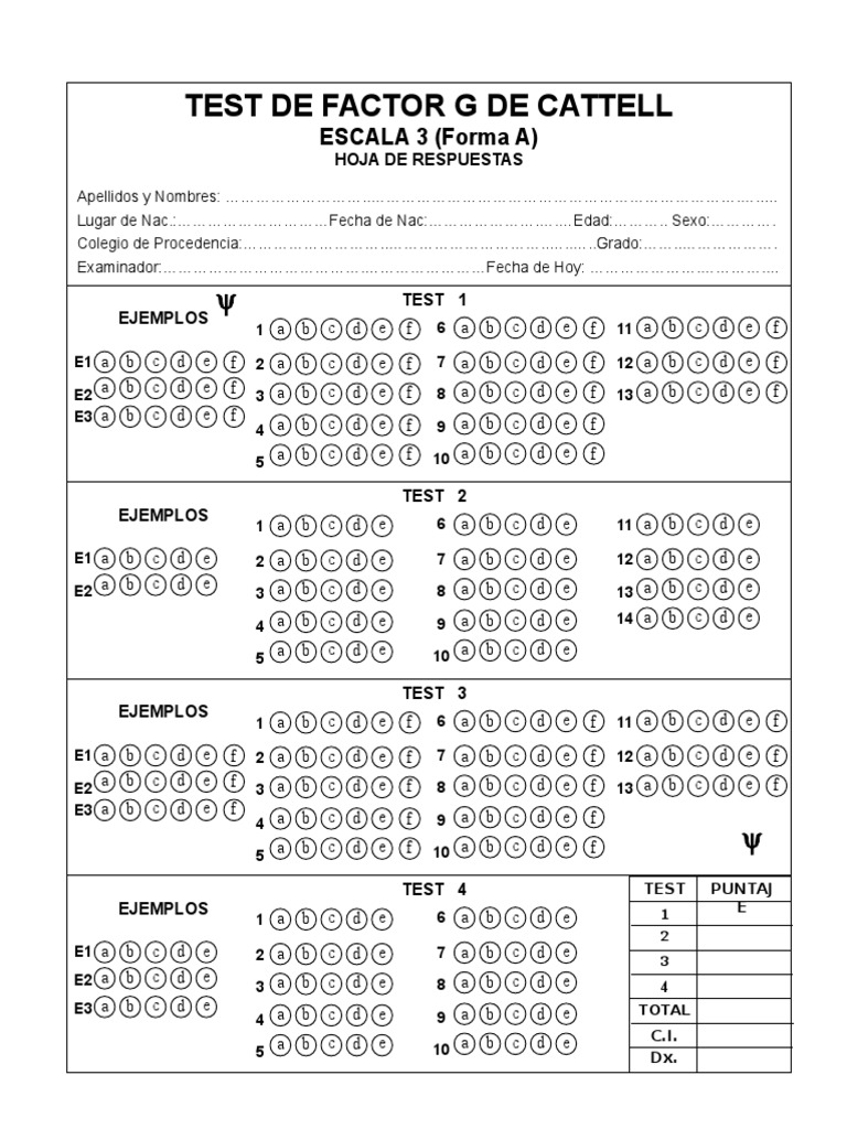 FACTOR g Hoja de Respuestas Cattell 3