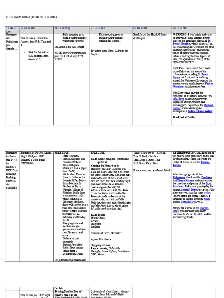 Example Italy Itenarary | PDF | Venice | Rome