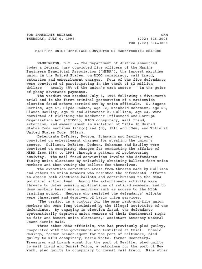 US Department of Justice Official Release - 03028-380 | PDF | Racketeer ...