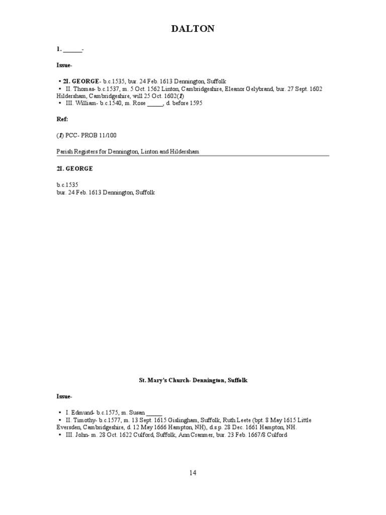 Dalton Family Genealogy Overview | PDF