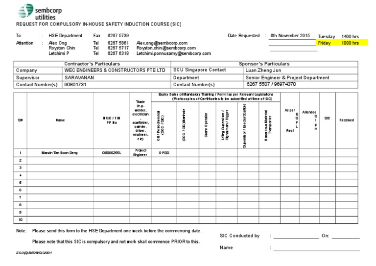 SIC Training Request Form | PDF