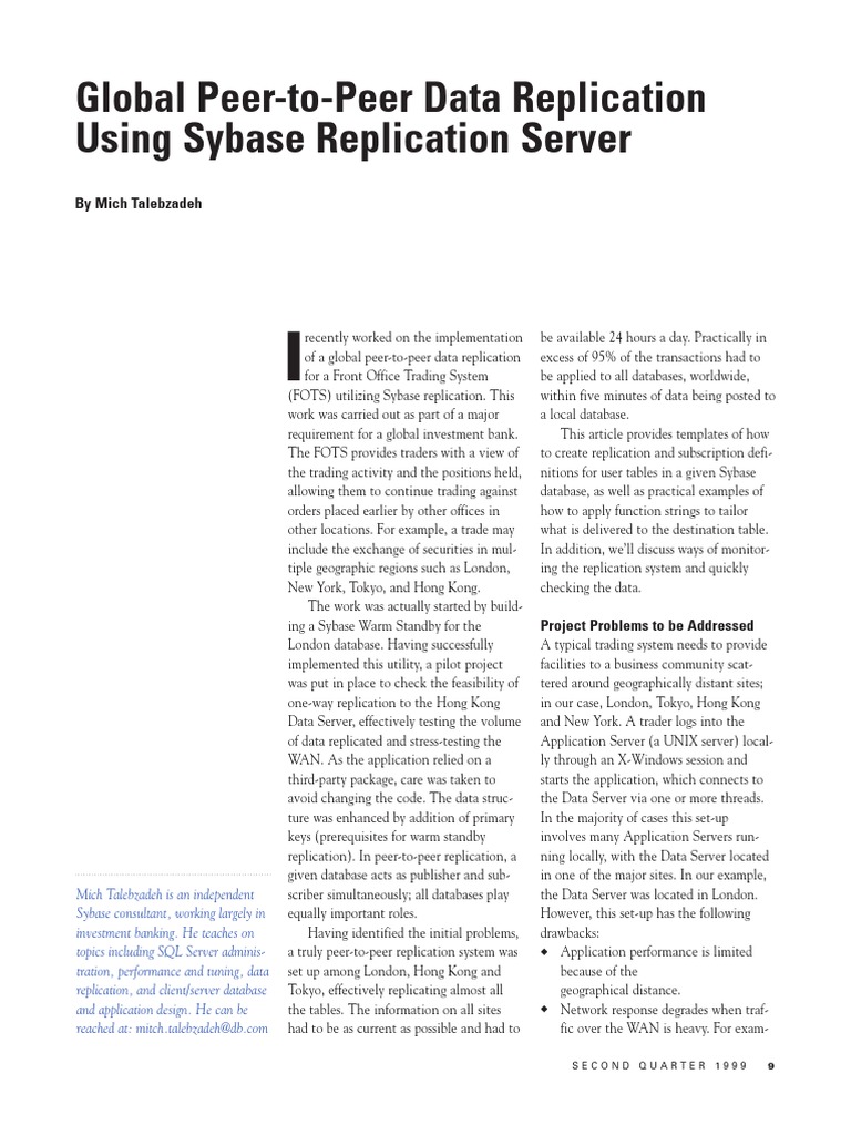 Global Peer-to-Peer Data Replication Using Sybase Replication Server | PDF | Replication ...