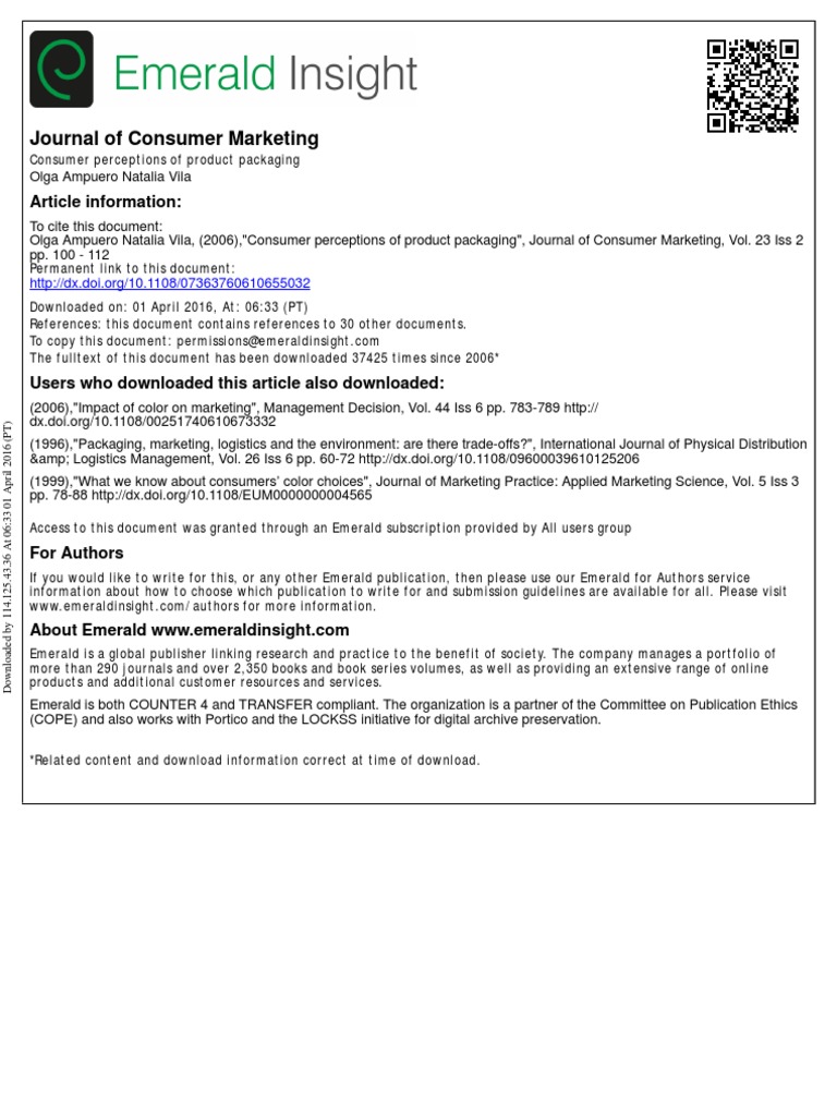 "Consumer Perceptions of Product Packaging" Journal of Consumer ...