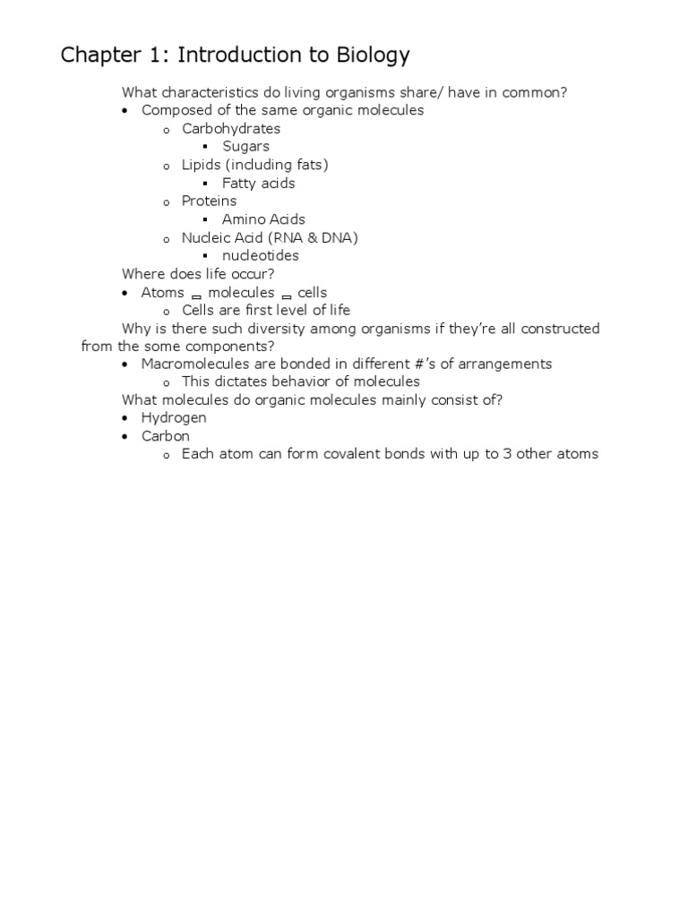 Biology Exam #1 Study Guide | PDF | Cell (Biology) | Cell Membrane