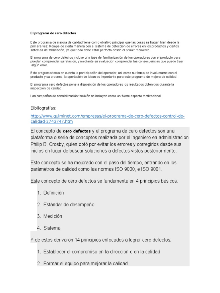 El Programa de Cero Defectos | PDF | Calidad (comercial) | Science