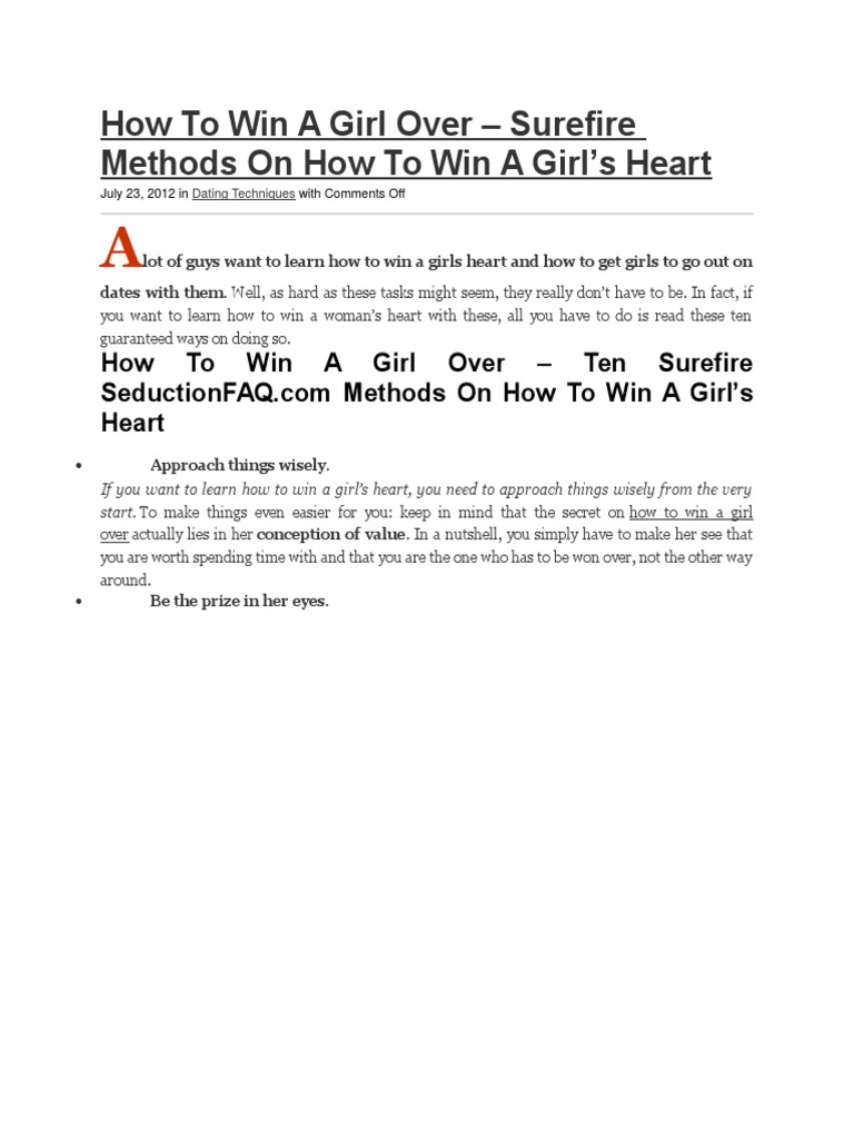 How To Win A Girl Over | PDF | Seduction | Flirting