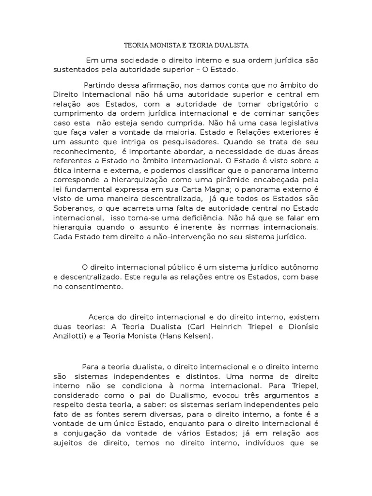 Teoria Monista e Teoria Dualista | PDF | Direito Internacional | Legislação