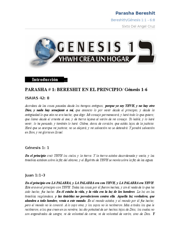 Parasha Bereshit Cap 1 Al Cap 6 Verso 8 | PDF | Libro del Génesis | Tetragrammaton