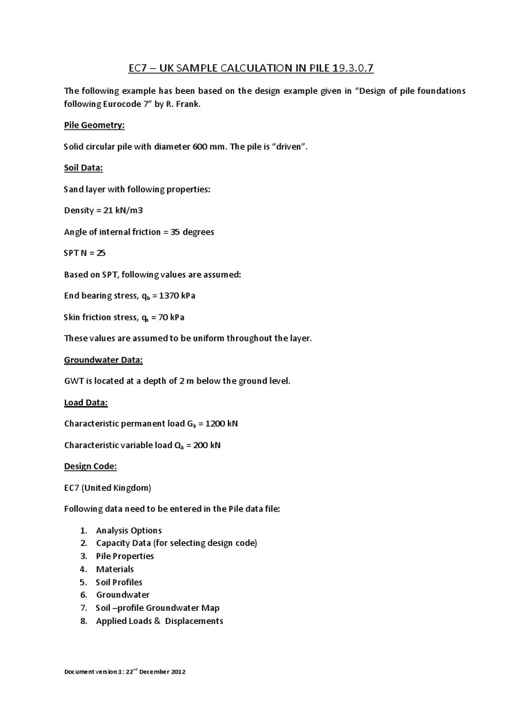 Ec7 - Uk Sample Calculation in Pile 19.3.0.7 | PDF | Deep Foundation ...