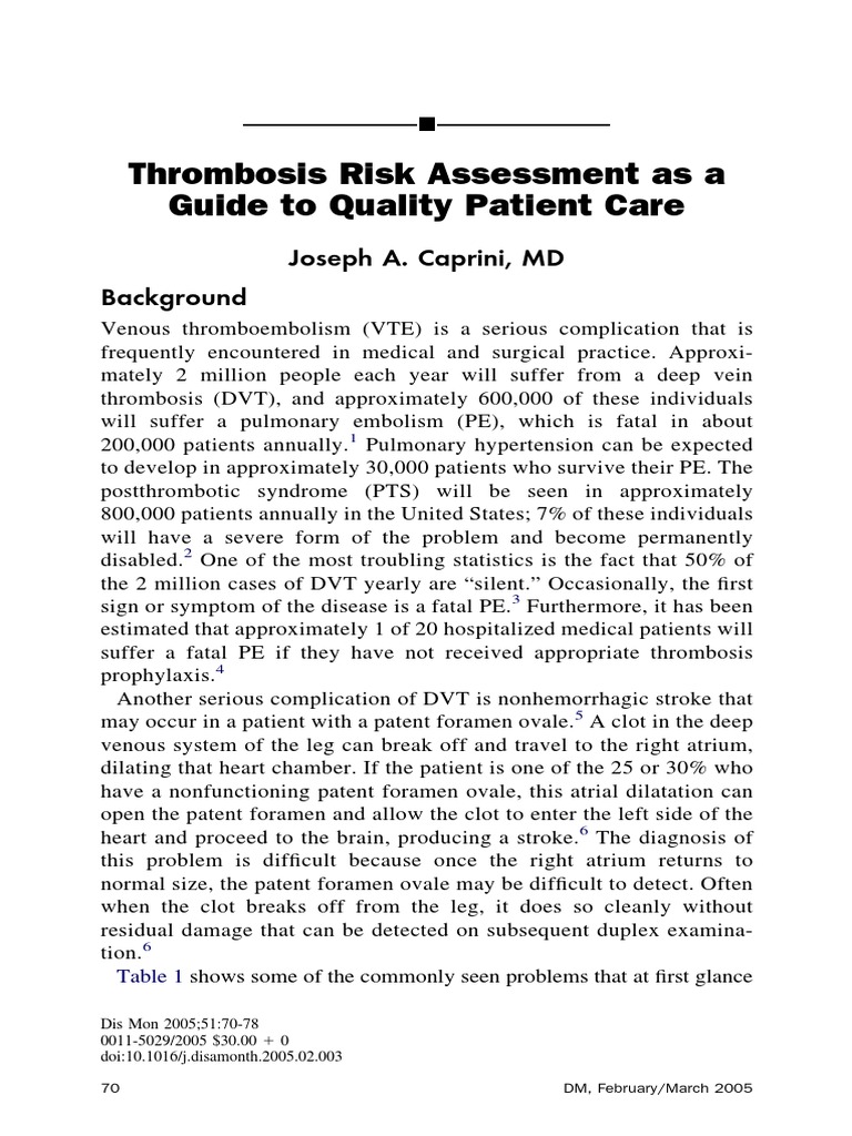 Caprini Risk Assessment DM | PDF | Thrombosis | Health Care