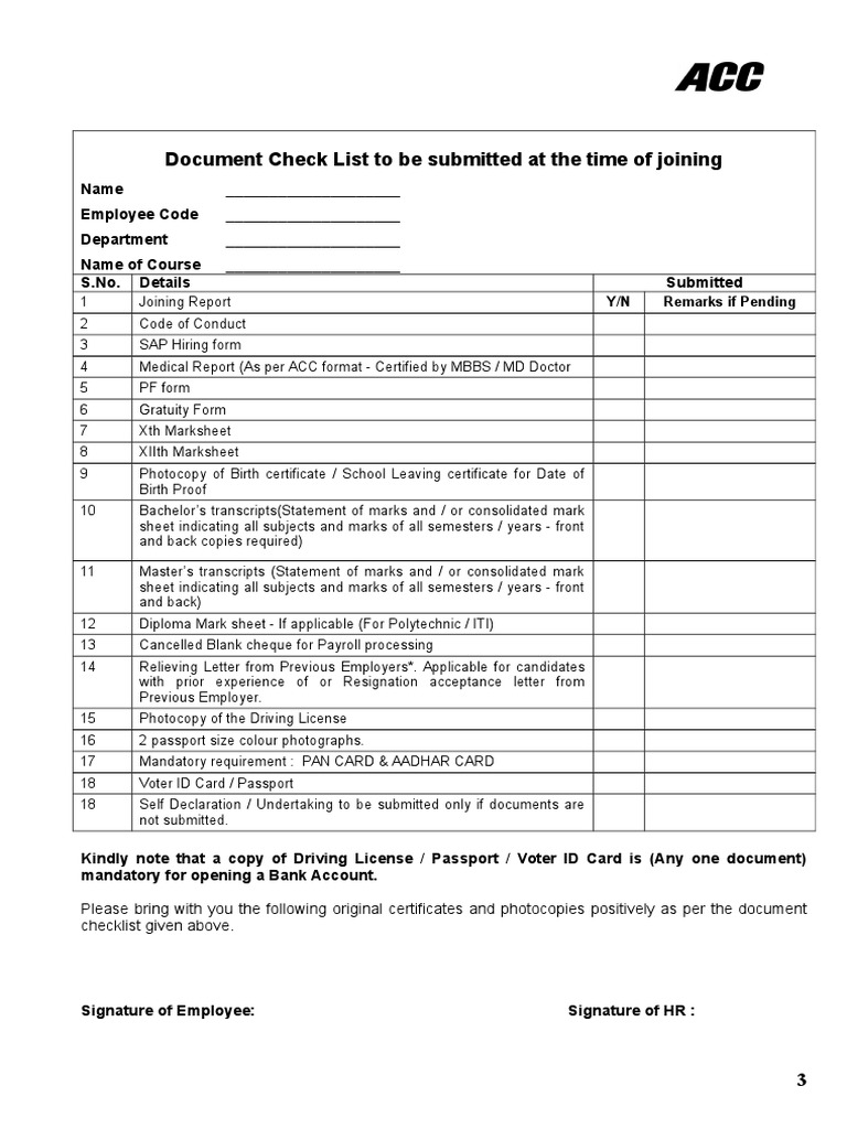 Acc Joining Form (1) | Identity Document | Information Security