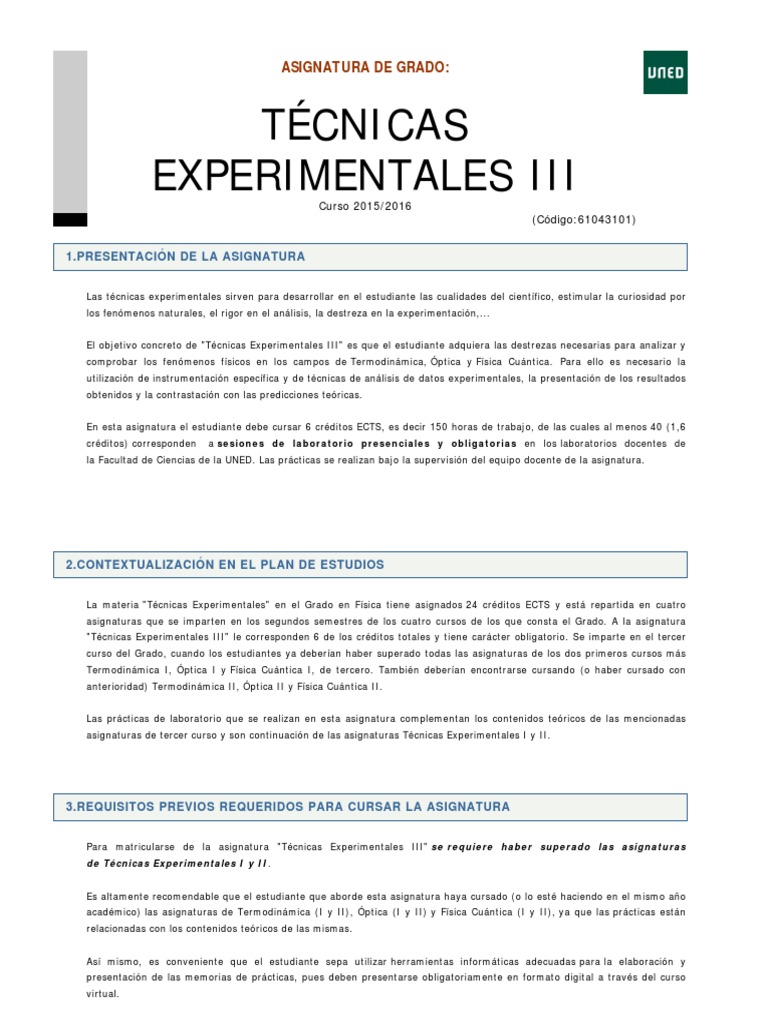 Técnicas Experimentales | Descargar gratis PDF | Ligero | Física