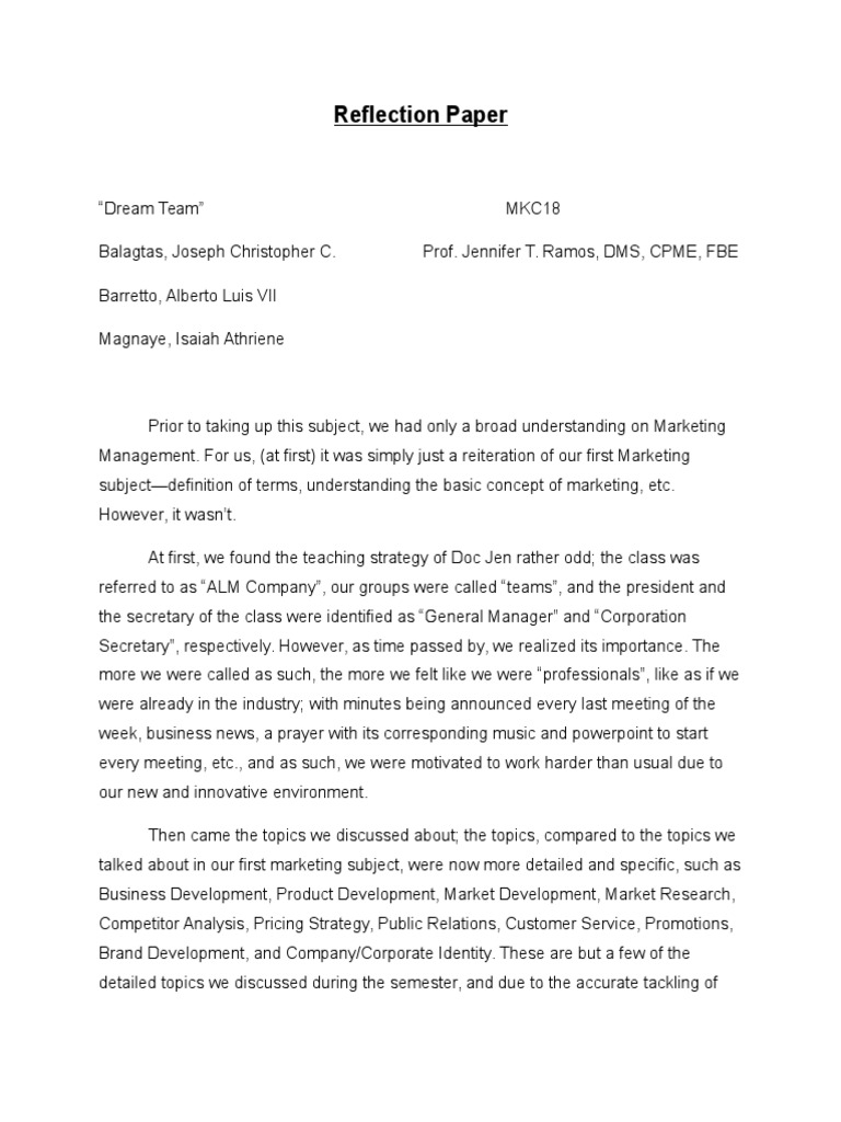 SEMESTRAL Reflection Paper | PDF | Marketing | Business Economics