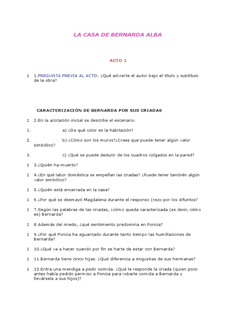 Análisis de "La Casa de Bernarda Alba" | PDF | Amor