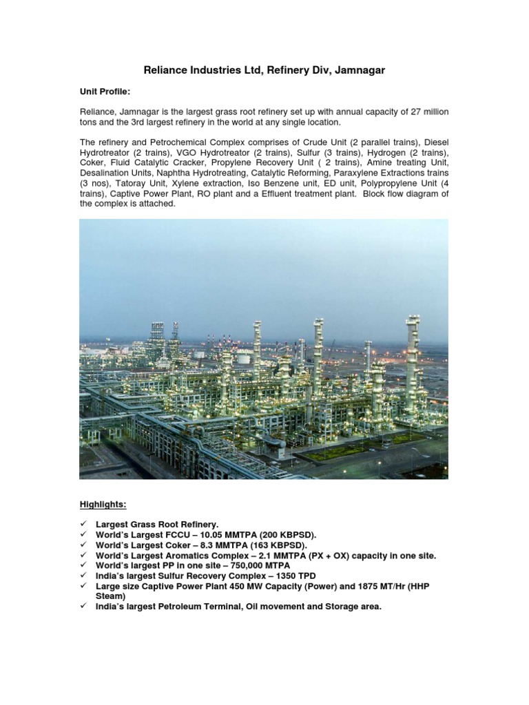 Jamnagar Refinery Capacity and Features | PDF | Oil Refinery | Benchmarking