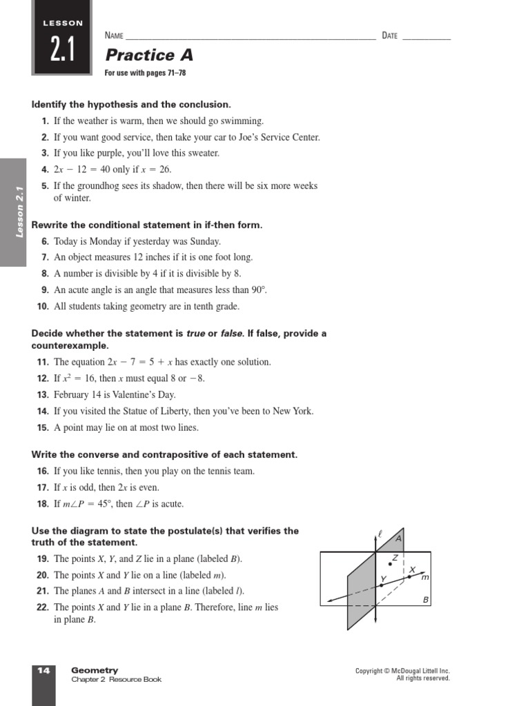 Geometry Chapter 2 Worksheets | PDF | Angle | Saxophone