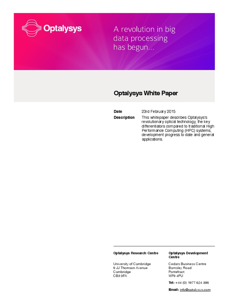 Optalysys White Paper | PDF | Supercomputer | Computational Fluid Dynamics