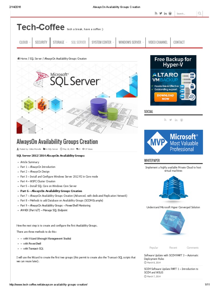 Alwayson Availability Groups Creation Pdf Microsoft Sql Server