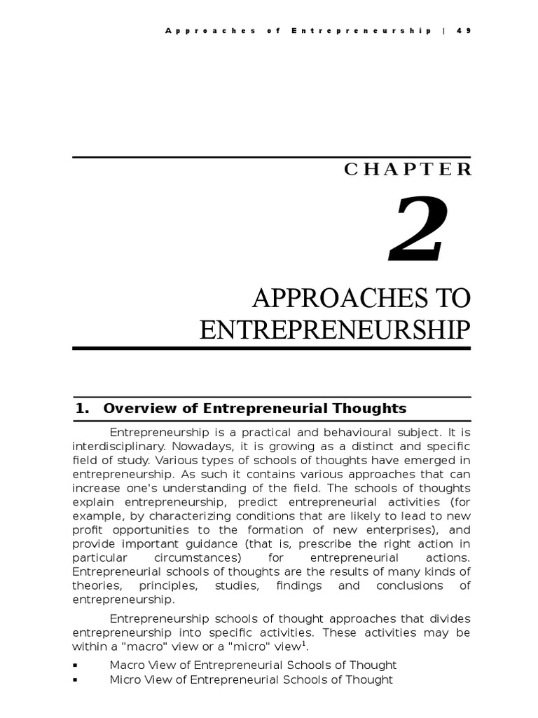 Chapter 2 Approaches To Entrepreneurship | PDF | Entrepreneurship | Theory