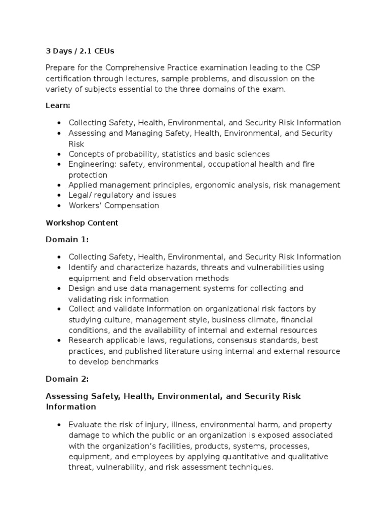 CSP ASP Study Guide | PDF | Risk | Safety