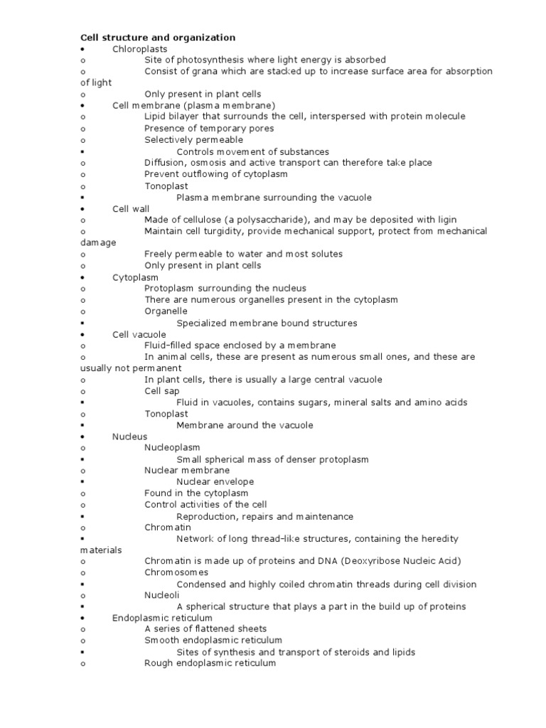 Cell Structure and Organization | PDF | Digestion | Photosynthesis