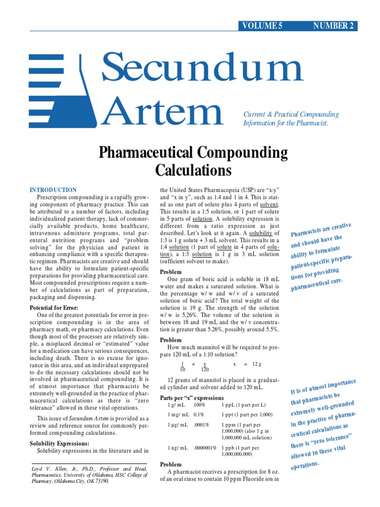 Pharmaceutical Compounding Calculations | Mass Concentration (Chemistry ...