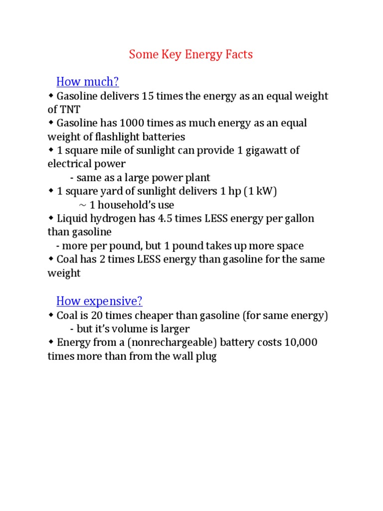 Key Energy Facts and Comparisons | PDF