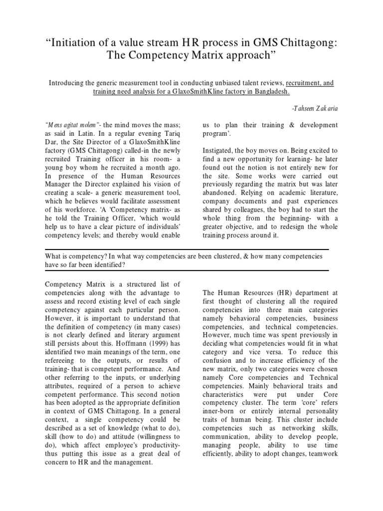 Competency Matrix in GSK BD | PDF | Competence (Human Resources ...