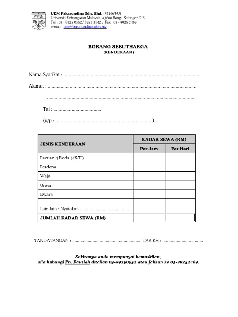 Panduan Mengisi Borang Sebut Harga Cole Thompson - Riset