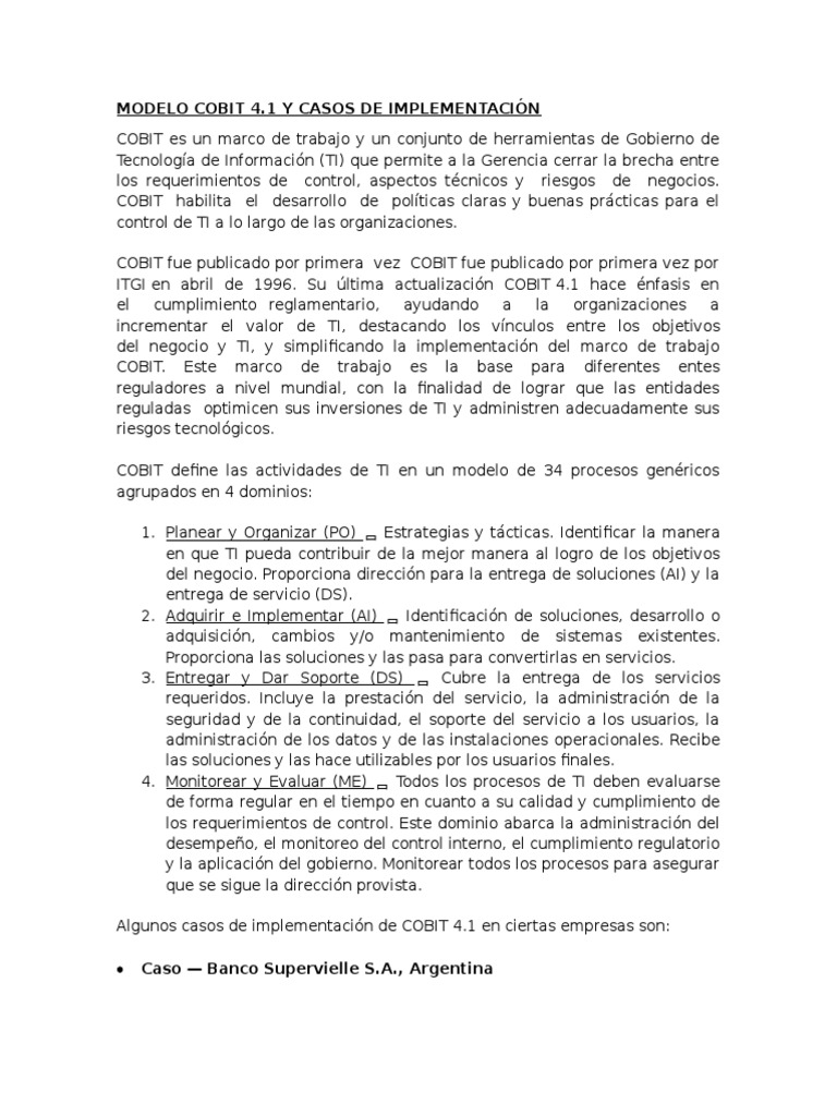 Modelo Cobit 4.1 y Casos de Implementación | PDF | Cobit | Sistema de informacion
