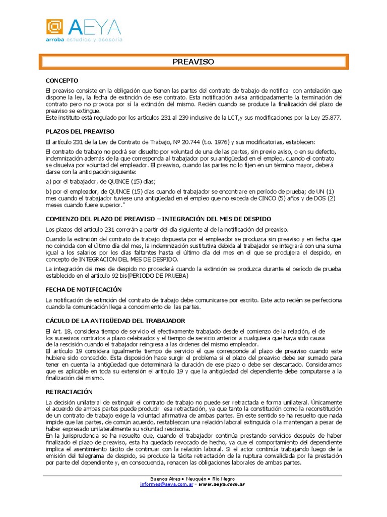 Preaviso PDF | PDF | Derecho laboral | Salario