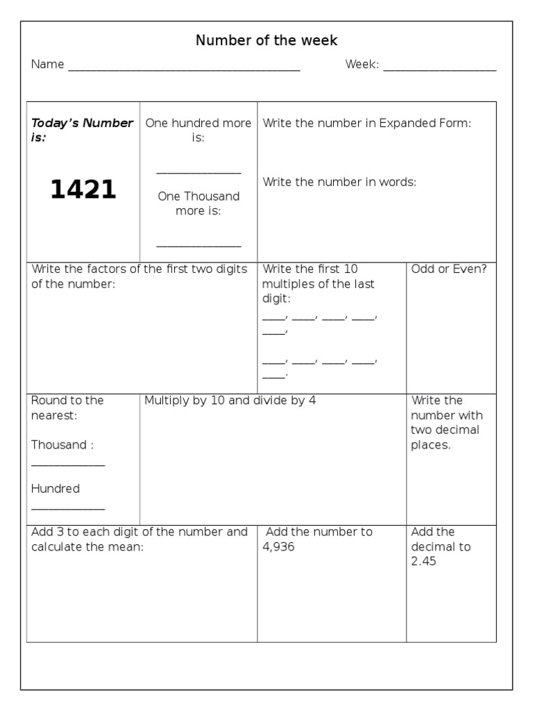 Number of The Week | PDF | Multiplication | Decimal