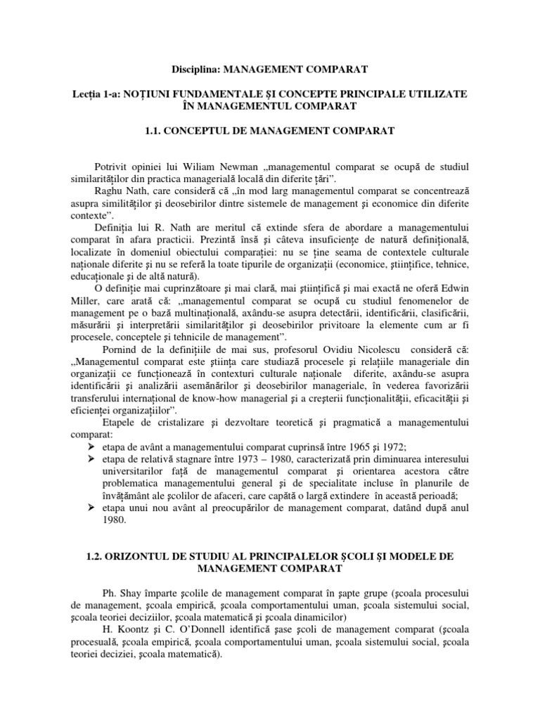 Sinteza Management Comparat | PDF