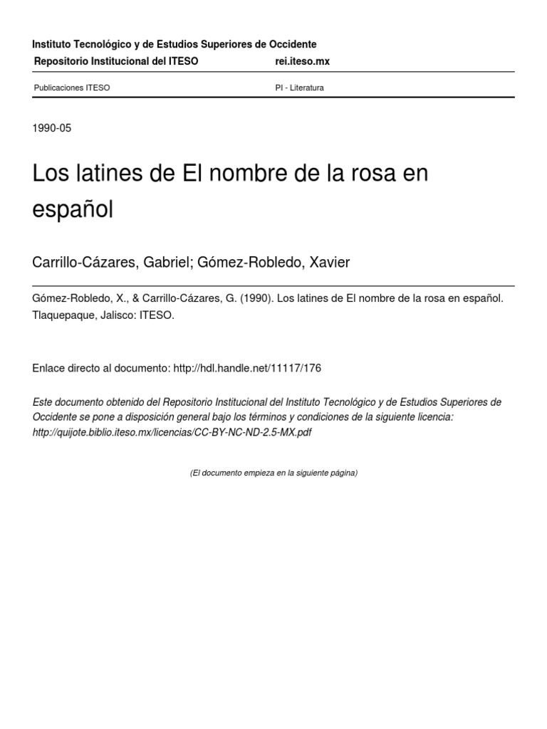 Los Latines de El Nombre de La Rosa en Español | PDF | Traducciones | latín