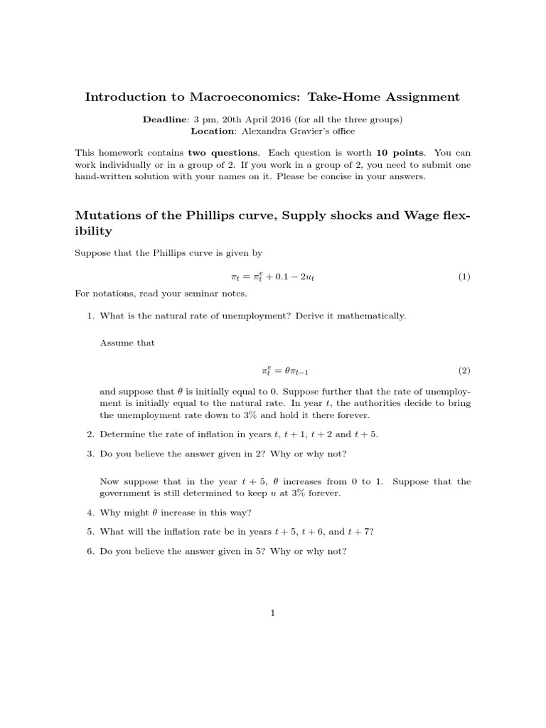 Take Home Assignment Pdf Phillips Curve Steady State 