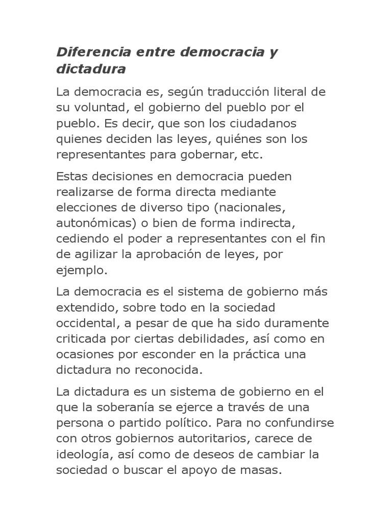 Diferencia Entre Democracia y Dictadura | PDF