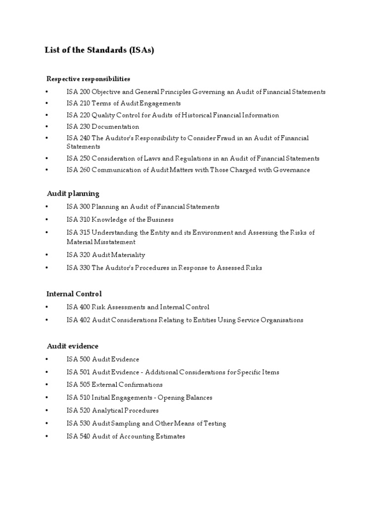 Comprehensive List of ISAs Standards | PDF