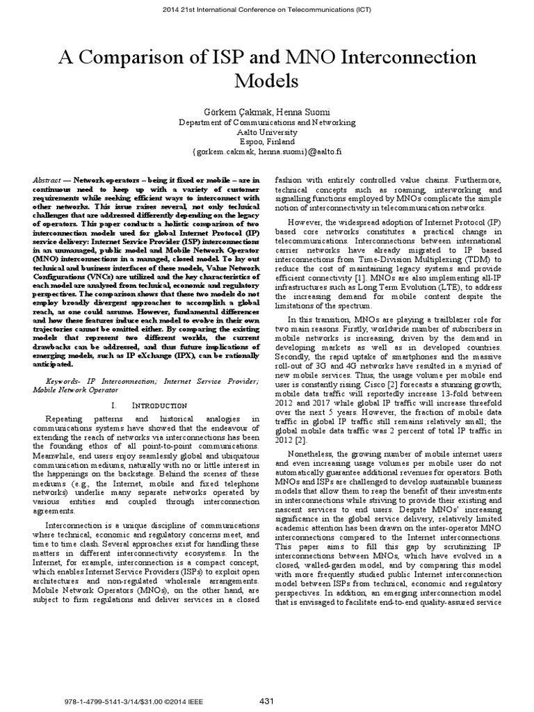 A Comparison of ISP and MNO Interconnection - Cakmak | PDF | Internet ...