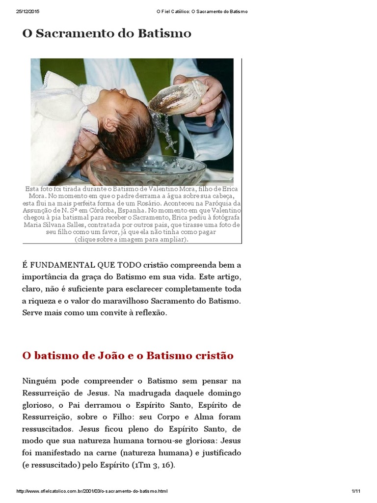 O Fiel Católico _ O Sacramento Do Batismo | Batismo | Ressurreição de Jesus