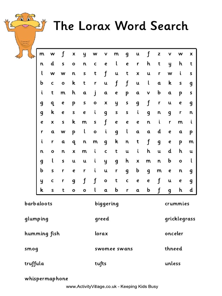 The Lorax Word Search | PDF