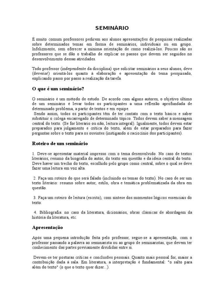 Seminário: guia passo a passo | PDF | Roteiro | Seminário