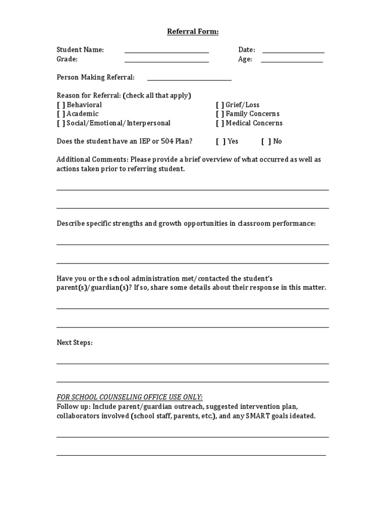 Student Referral Form Template | PDF