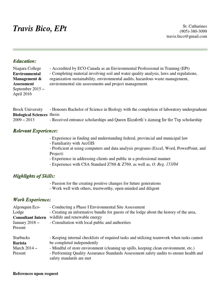 Travis Bico: Environmental Professional Resume | PDF | Computers